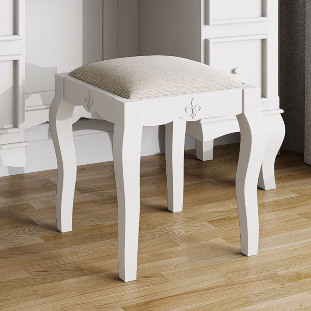 Fleur French Style White Shabby Chic Padded Dressing Stool - Made in ...
