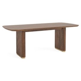 Piano Walnut Fluted Wood Double Pedestal Curved Dining Table, 200cm Dia ...