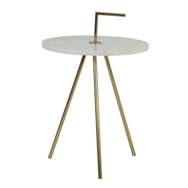Moyuta Round 3 Leg Side Table with Handle - White Marble with Gold Legs ...