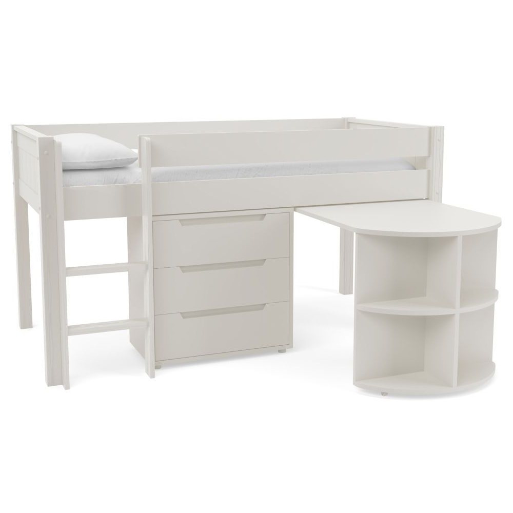 Stompa Classic White Mid Sleeper with Pull Out Desk and 3 Drawer Chest ...