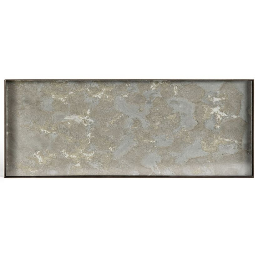 Notre Monde Fossil Organic Metal Rim Large Rectangular Mini Glass Tray ...