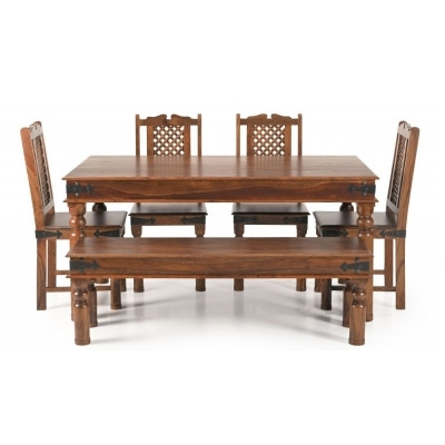 Maharani Sheesham Dining Table Set for 6 Diners 160cm Rectangular ...