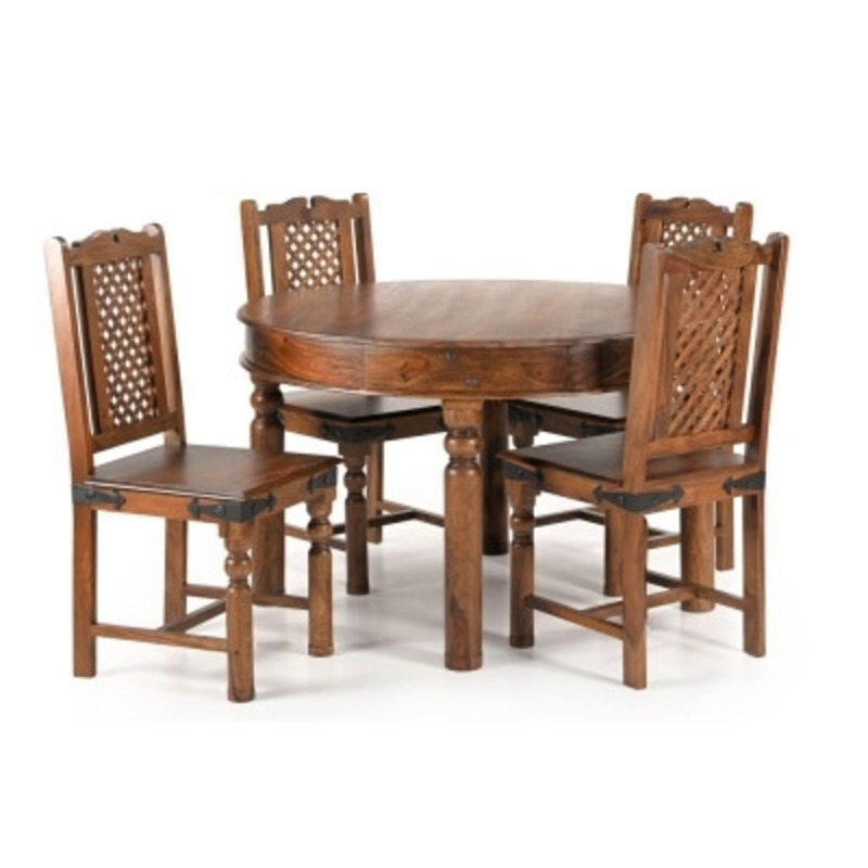 Maharani Sheesham Dining Table Set for 4 Diners 120cm Round Indian Wood ...