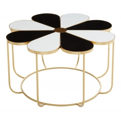 Jordan Black and White Petal Flower Shape Coffee Table with Gold Frame ...