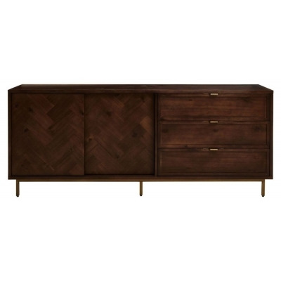 Thorpe Dark Brown Herringbone Large Sideboard, 180cm W with 2 Doors and ...