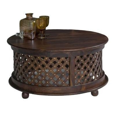 Maharani Sheesham Coffee Table, Indian Wood, Round Top with 4 Turned ...