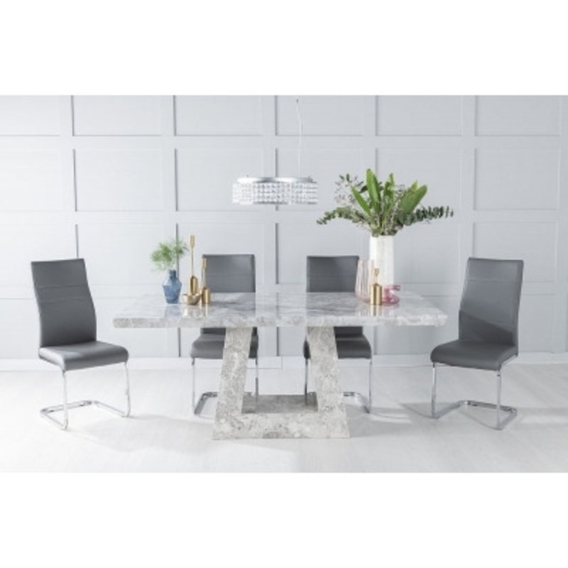 Milan Marble Dining Table Set, Rectangular Grey Top and Triangular ...