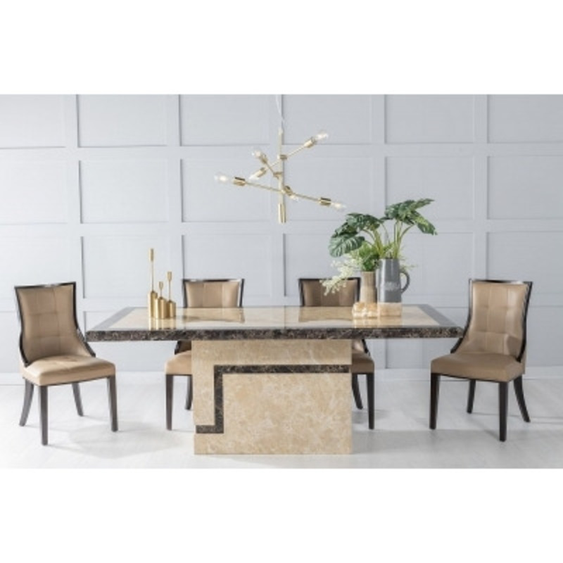 Venice Marble Dining Table Set, Rectangular Cream Top and Pedestal Base ...