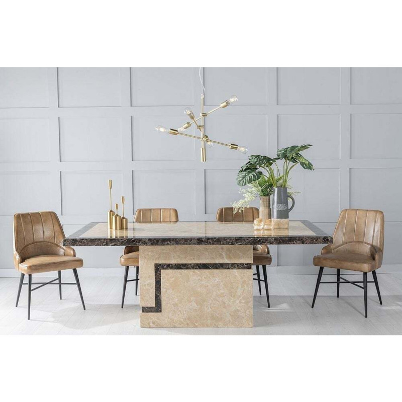 Venice Marble Dining Table Set, Rectangular Cream Top and Pedestal Base ...