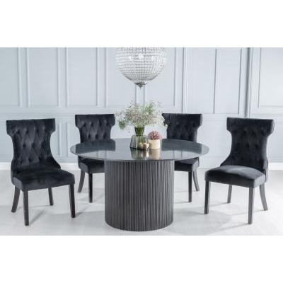 Carra Marble Dining Table Black, Round Top and Fluted Ribbed Drum Base ...