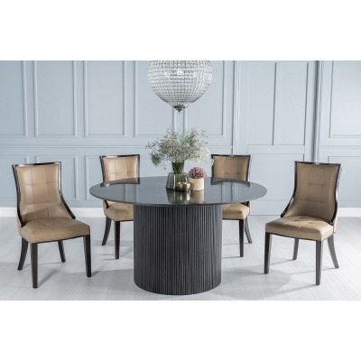 Carra Marble Dining Table Black, Round Top and Fluted Ribbed Drum Base ...