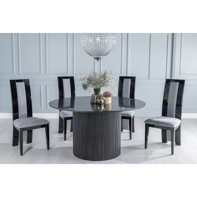 Carra Marble Dining Table Black, Round Top and Fluted Ribbed Drum Base ...