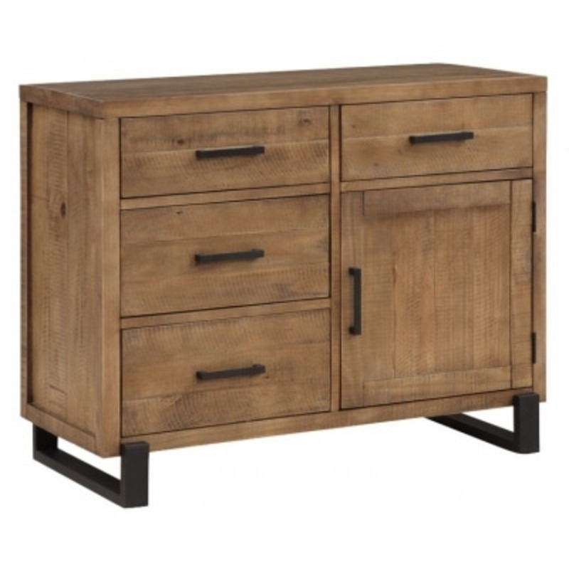Pembroke Rustic Pine Sideboard, 100cm 1 Door 4 Drawers with Black Metal ...