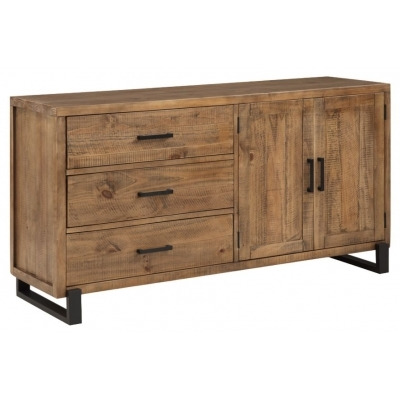 Pembroke Rustic Pine Sideboard, 150cm 2 Doors 3 Drawers with Black ...