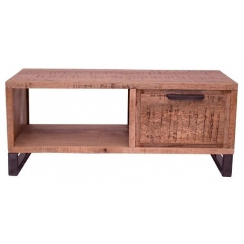 Neota Rough Sawn Mango Wood TV Unit, 95cm W with Storage for Television ...