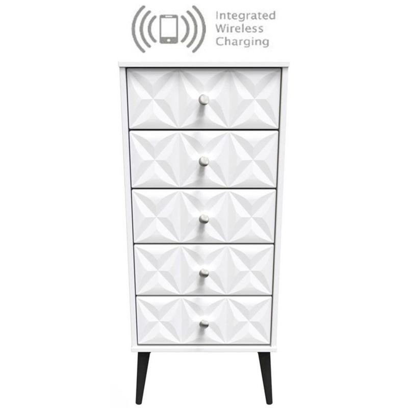 Pixel Matt White 5 Drawer Tall Chest with Integrated Wireless Charging ...