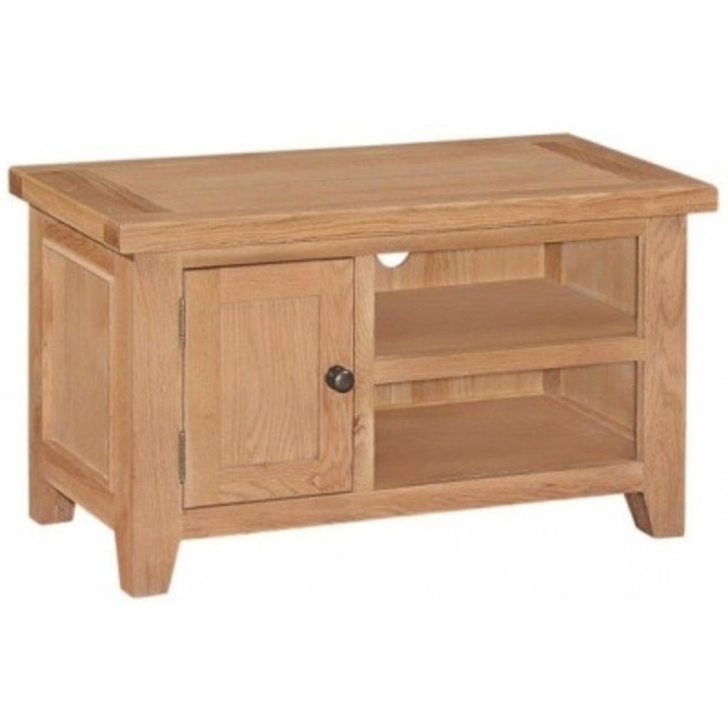 Appleby Oak Small TV Unit, 90cm with Storage for Television Upto 32in ...