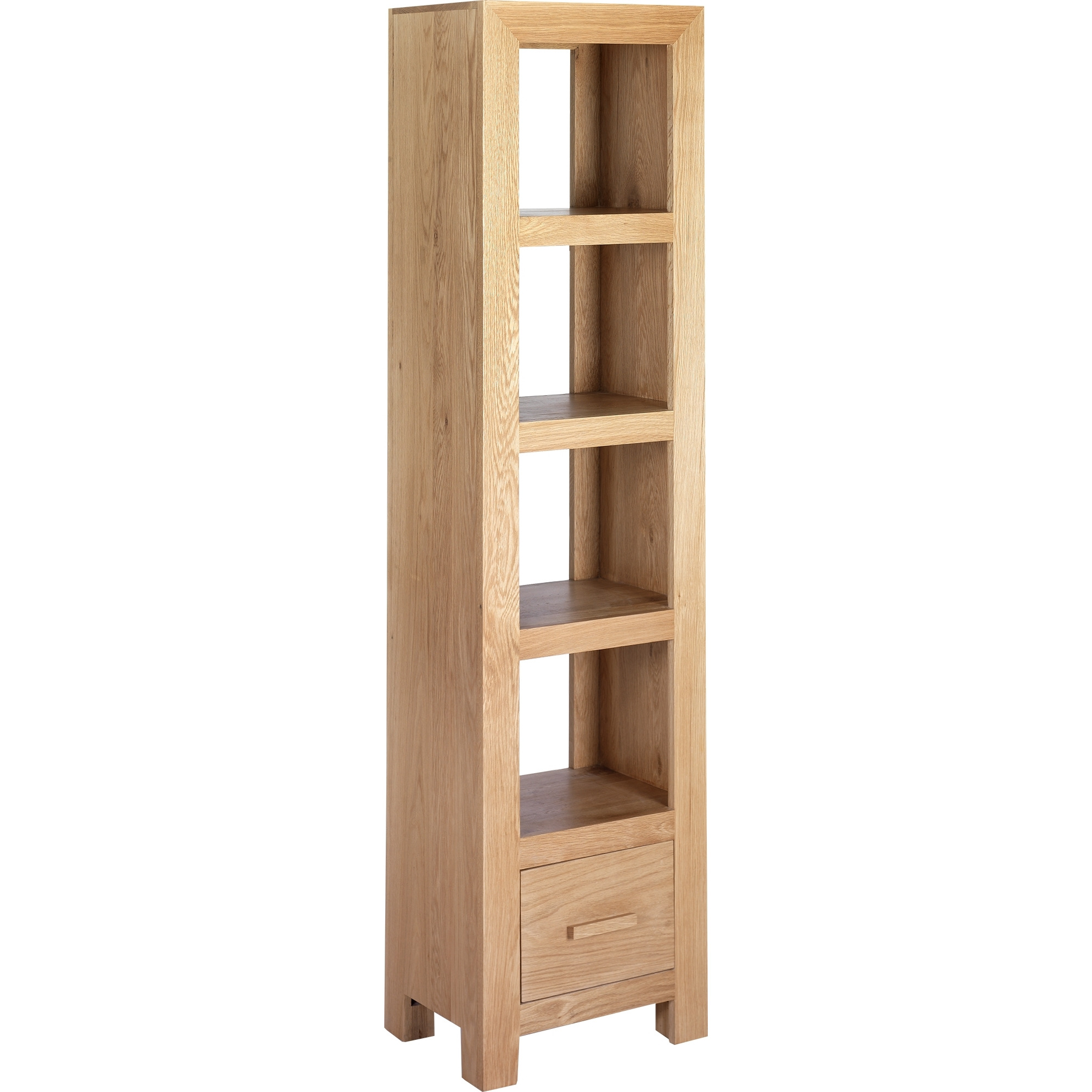 Cube Light Oak Slim Jim Narrow Bookcase, 177cm H with 1 Storage Drawer ...