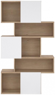 Maze Oak and White Gloss Asymmetrical Design Bookcase by Choice ...