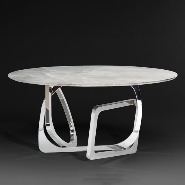 Tangle Dining Table - Round - Marble with Stainless Steel Pedestal Base ...