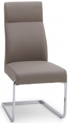2 x Dante Taupe Faux Leather Cantilever Dining Chair with Chrome Base ...