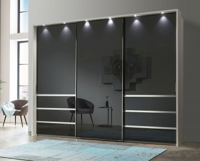 Wiemann Malibu 3 Door Sliding Wardrobe in Graphite Glass and White ...