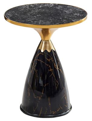 Hourglass Grey Ceramic Round Side Table with Black Base and Gold Trim ...