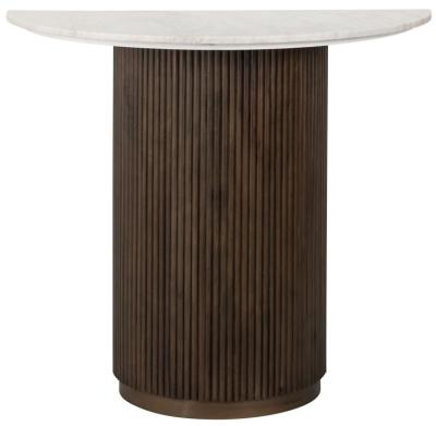 Mayfield White Marble Top Half Moon Console Table - Dark Wood Fluted ...
