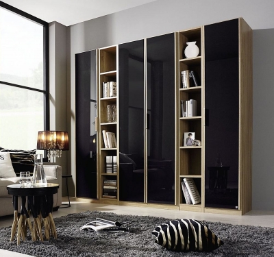 Rauch Essensa 251cm Basalt Glass 4 Door L Shaped Wardrobe - Oak Carcase ...