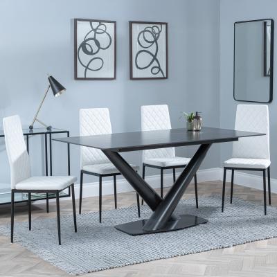 Maldon Black Ceramic Dining Set - Metro White Leather Dining Chair with Black Legs by Choice ...