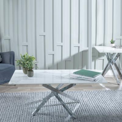 Clearance - Chopstick White Glass Coffee Table with Chrome Metal Legs ...