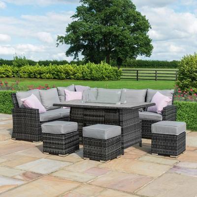 Maze Kingston Grey Rattan Fire Pit Table Corner Garden Dining Set with ...