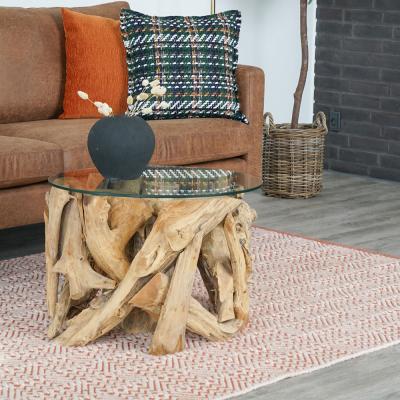 Grand Glass and Teak Root Round Coffee Table by Choice Furniture Superstore | ufurnish.com