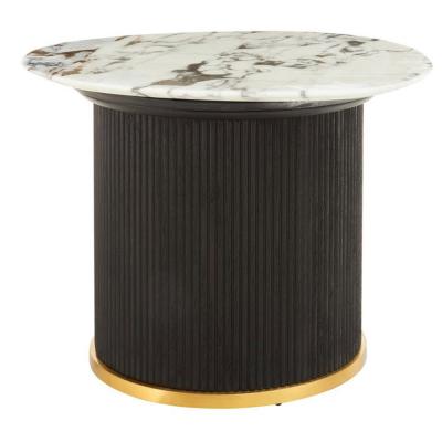 Doha White Marble Round Side Table with Black Fluted Base by Choice ...