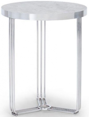 Finn Pale Stone and Chrome Metal Round Side Table by Choice Furniture ...