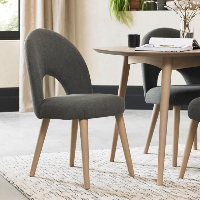 Dansk Scandi Oak Dining Chairs - Set of 2 - Upholstered - Cold Steel ...