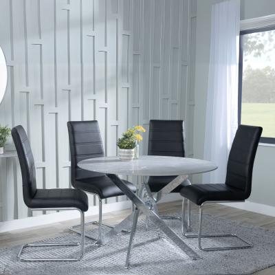 Clearance - Chopstick Grey Glass and Chrome Metal 4 Seater Round Dining ...