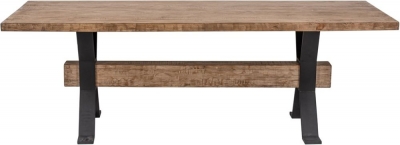 Maida Reclaimed Rustic Pine Large Dining Table with Black Metal X Leg ...