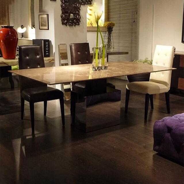 Athena Marble Thin Dining Table with Steel Pedestal Base Variation ...