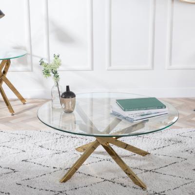Clearance - Chopstick Clear Glass Round Coffee Table with Gold Metal ...