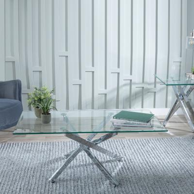 Clearance - Chopstick Clear Glass Coffee Table with Chrome Metal Legs ...