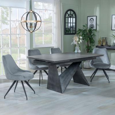 Garvin Dark Grey Ceramic Extending Dining Set - Arctic Grey Velvet ...
