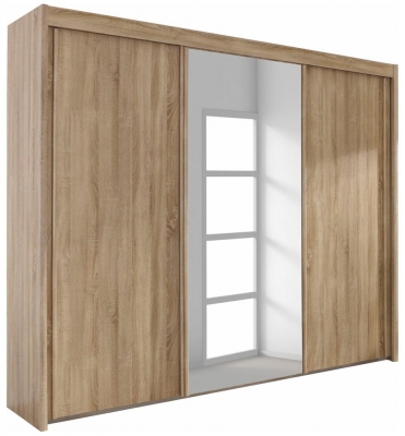 Rauch Imperial 300cm Artisan Oak 3 Door Mirror Sliding Wardrobe by ...