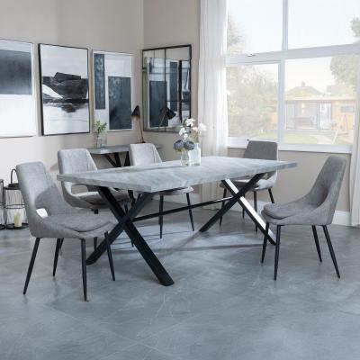 Ezra Grey Dining Set with Cross Legs - Peyton Grey Fabric Dining Chair ...