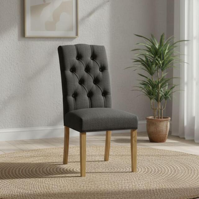 Normandy Dining Chair - Set of 2 - Charcoal Fabric Button Back by ...