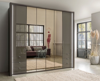 Wiemann Kansas 6 Door Bi-Fold Combi Wardrobe in Havana Glass by Choice ...