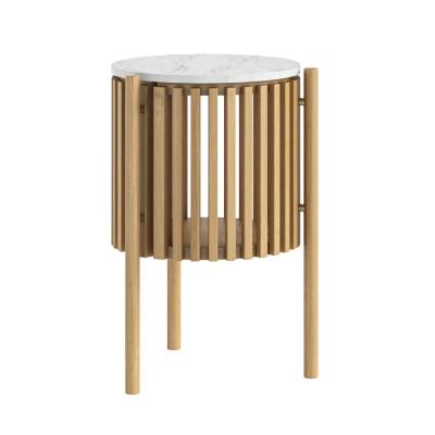 Soho Oak 1 Door Story Round Slatted Side Table - White Marble Top by ...