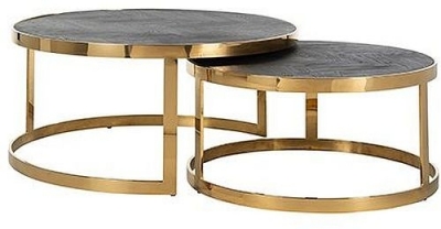 Blackbone Black Round 2 Tier Coffee Tables with Gold Trim by Choice ...