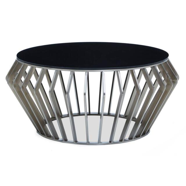 Ackley Black Glass Round Coffee Table with Chrome Base by Choice ...