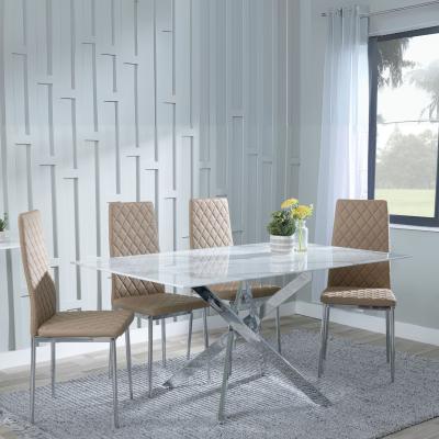 Clearance - Chopstick White Glass and Chrome Metal Dining Set - Metro ...